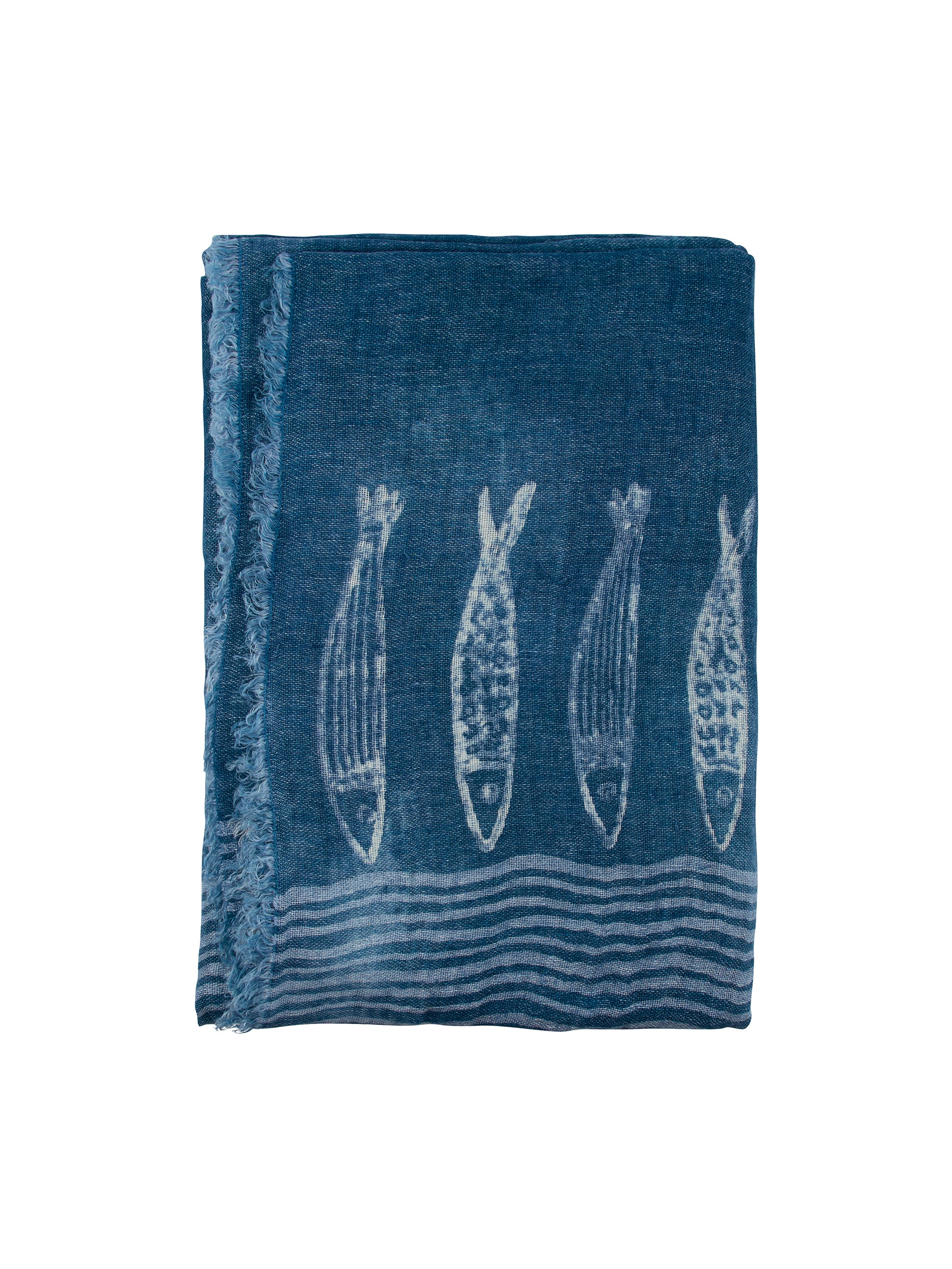 Bertozzi Fish Blue Linen Throw | Blankets & Throws | Weston Table