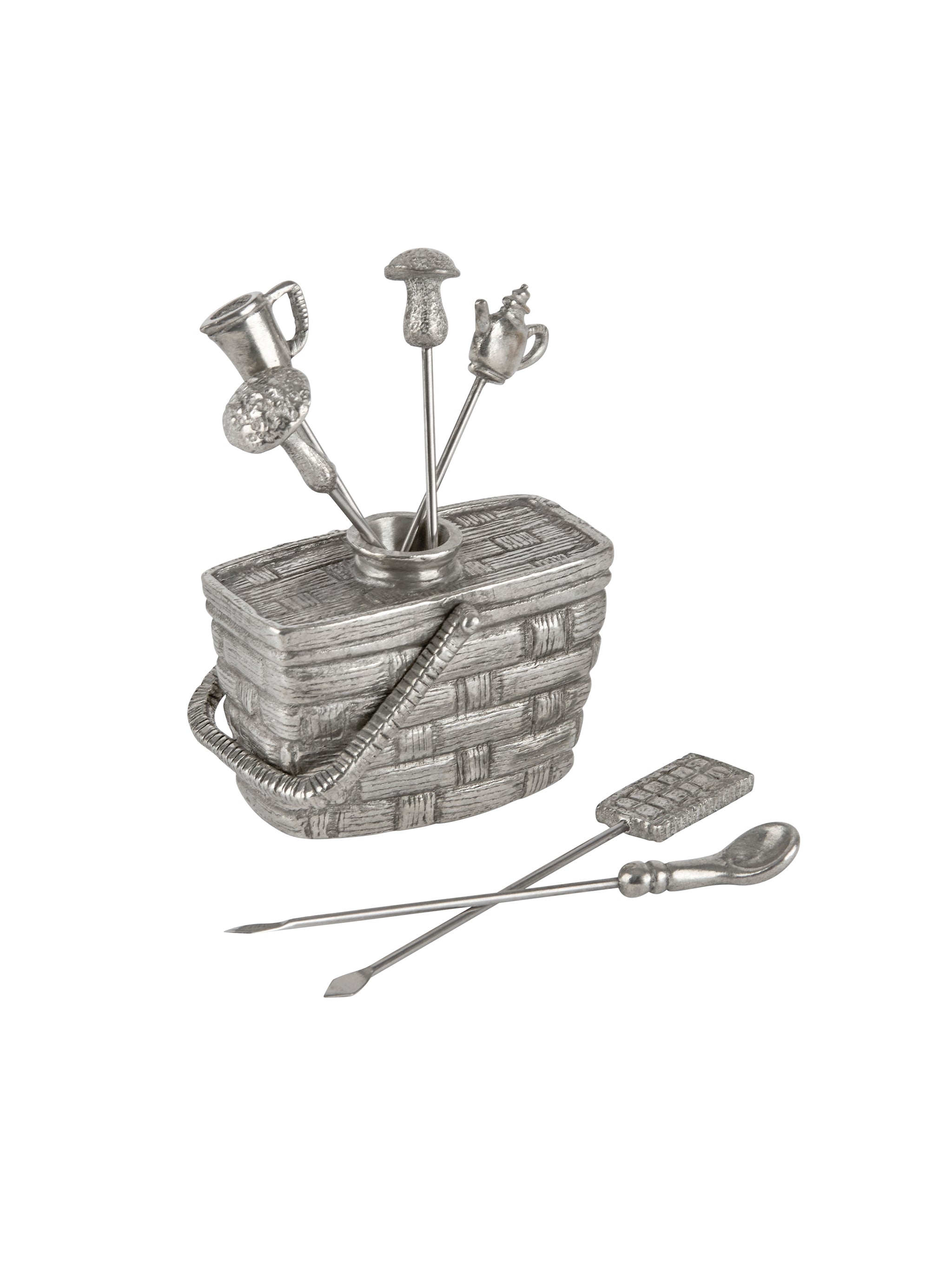 Pewter Picnic Basket with Cheese Picks | Table Service | Weston Table
