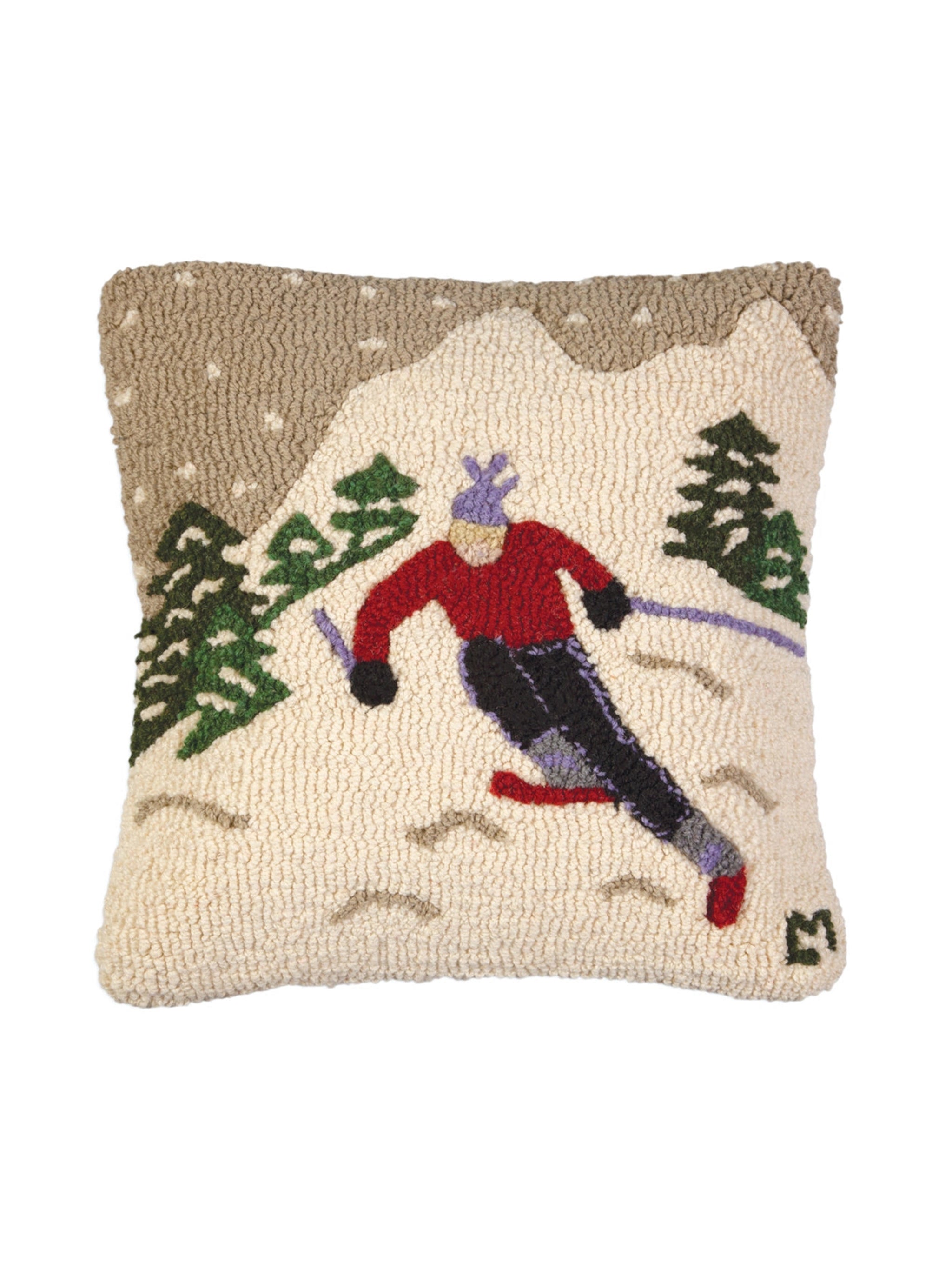 Shop the Speedy Skier Hooked Wool Square Pillow at Weston Table